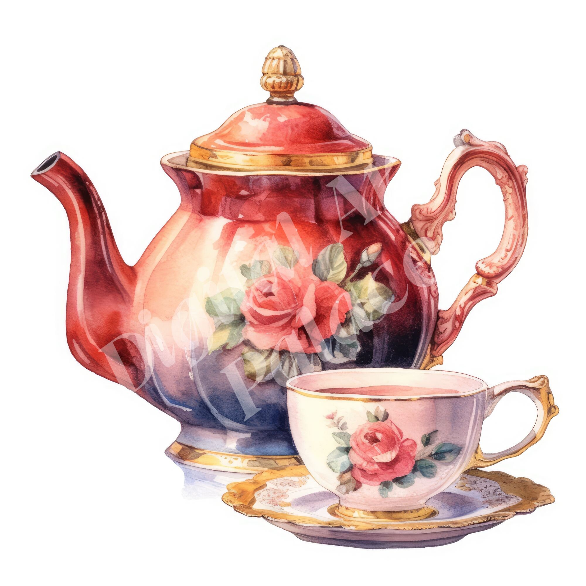 Tea Set Clipart, Teapot and Teacup Clipart, Jpgs, Instant Digital ...