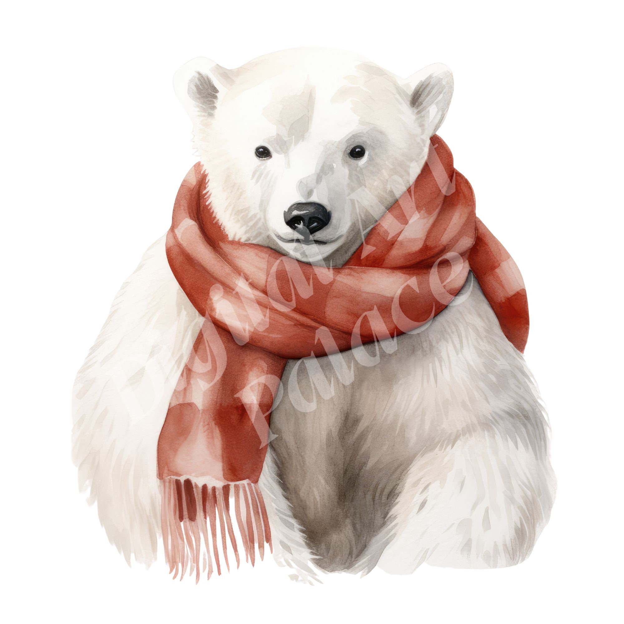 Polar Bear Clipart, Red Scarf Polar Bear Clipart, Jpgs, Instant Digital ...