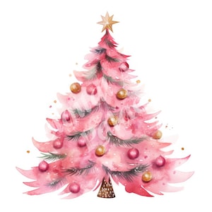Pink Christmas Tree Clipart, Christmas Clipart, Jpgs, Instant Digital ...