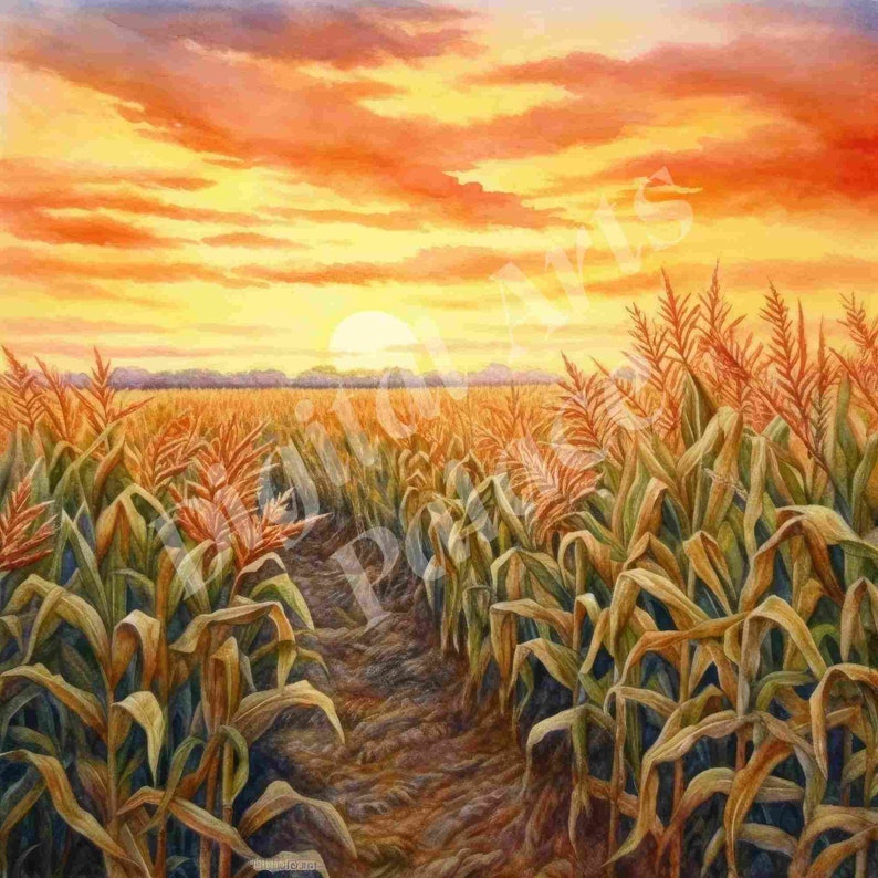 Corn Field Clipart Bundle Sunset Clipart Jpgs Instant Digital Download ...