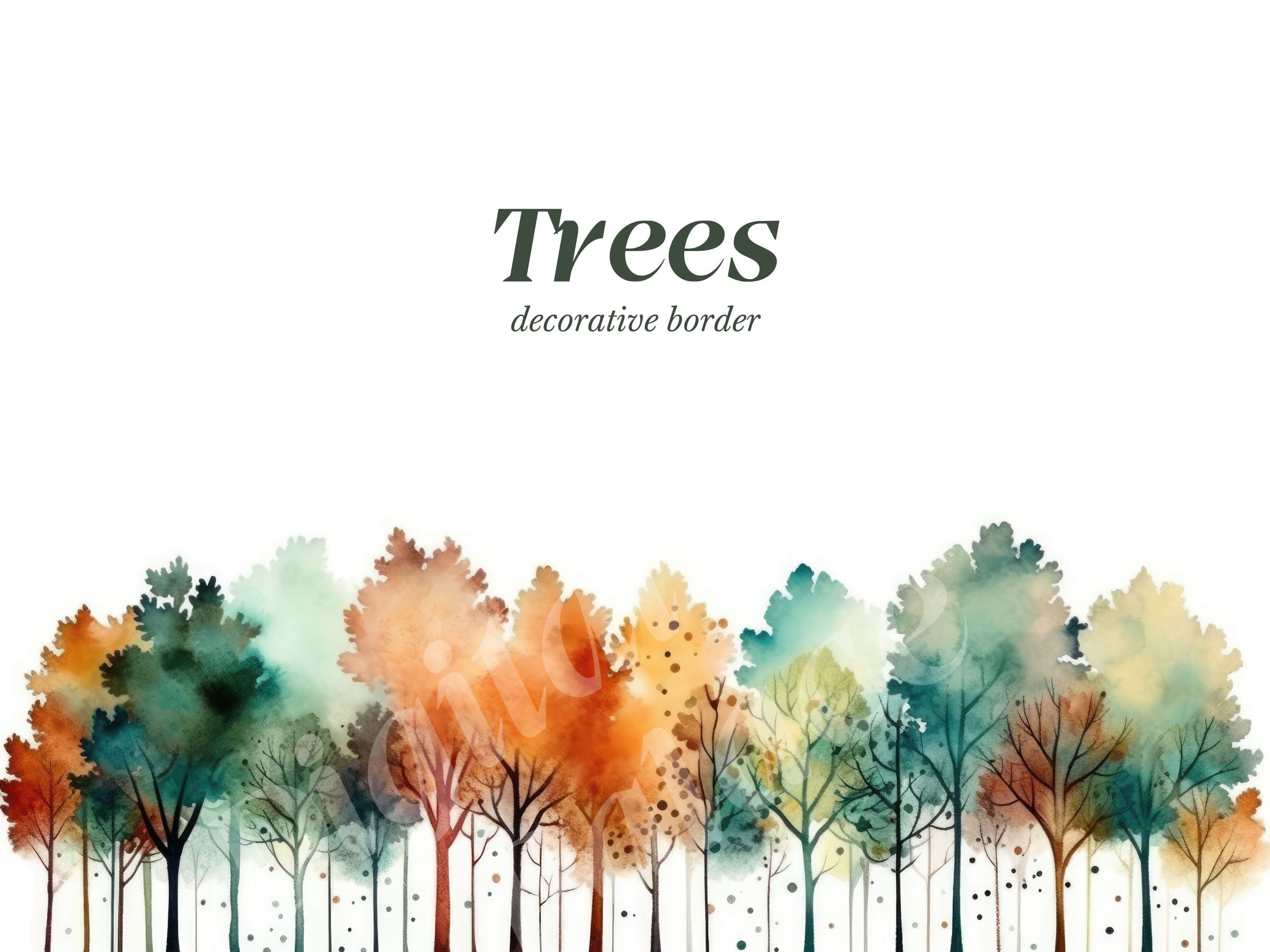 Tree Border Clipart - Trees Watercolor Clipart - Jpgs - Instant Digital ...