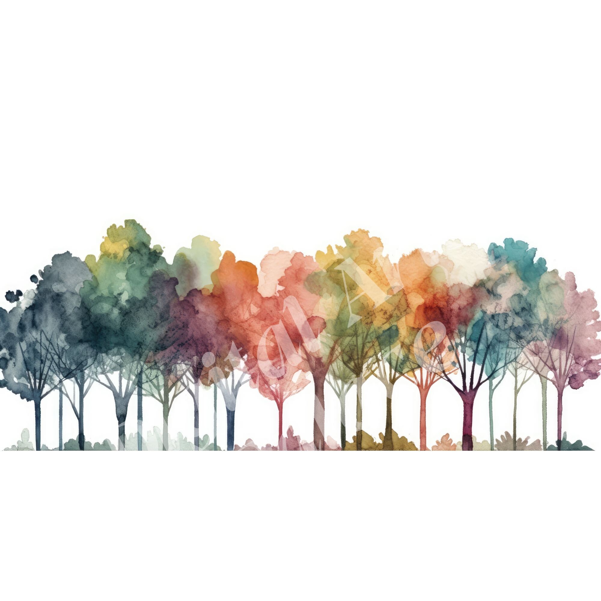 Tree Border Clipart - Trees Watercolor Clipart - Jpgs - Instant Digital ...