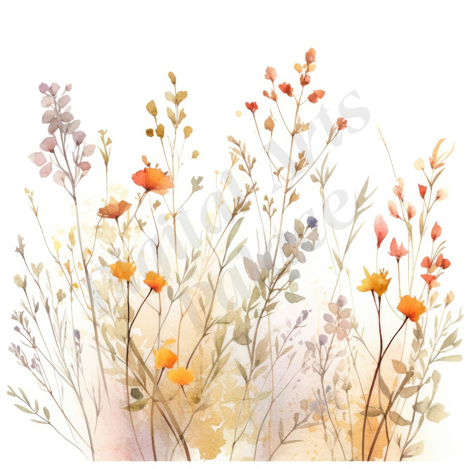 Fall Wildflowers Clipart, Watercolor Flowers Clipart, Jpgs, Instant ...