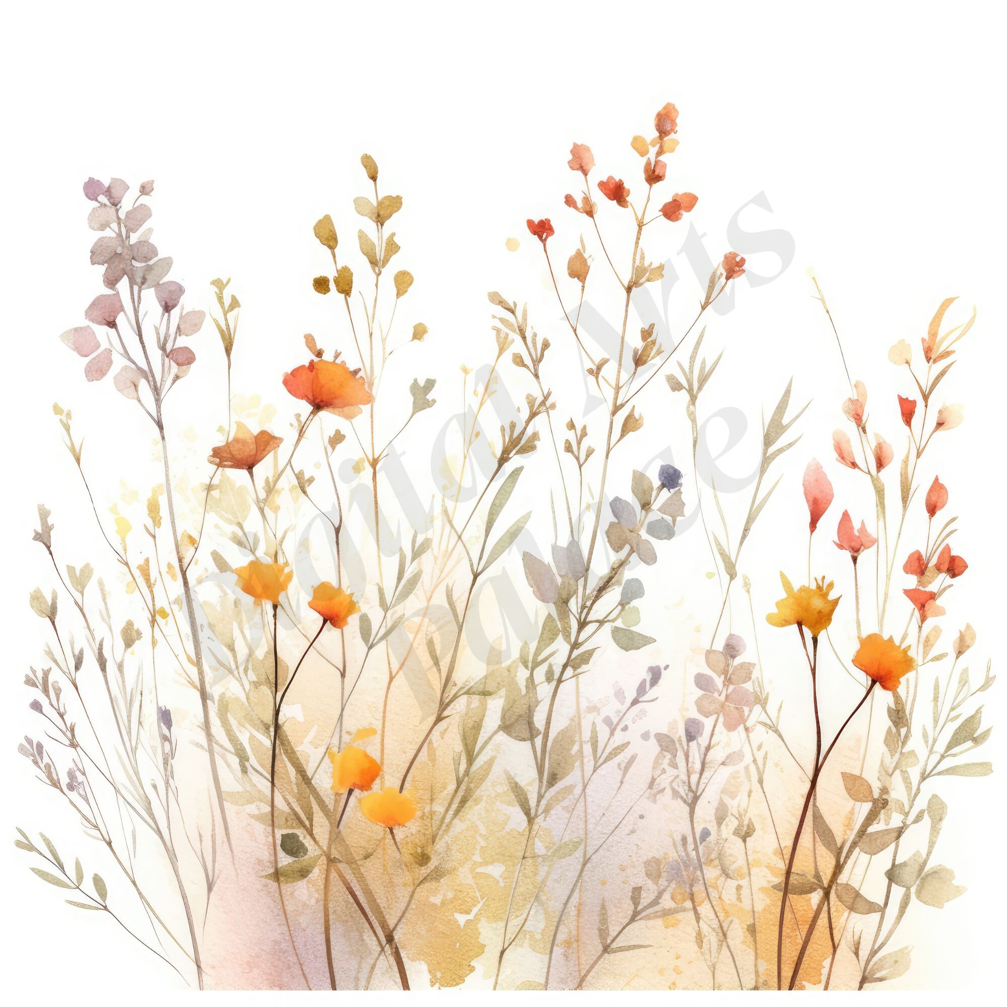 Fall Wildflowers Clipart, Watercolor Flowers Clipart, Jpgs, Instant ...