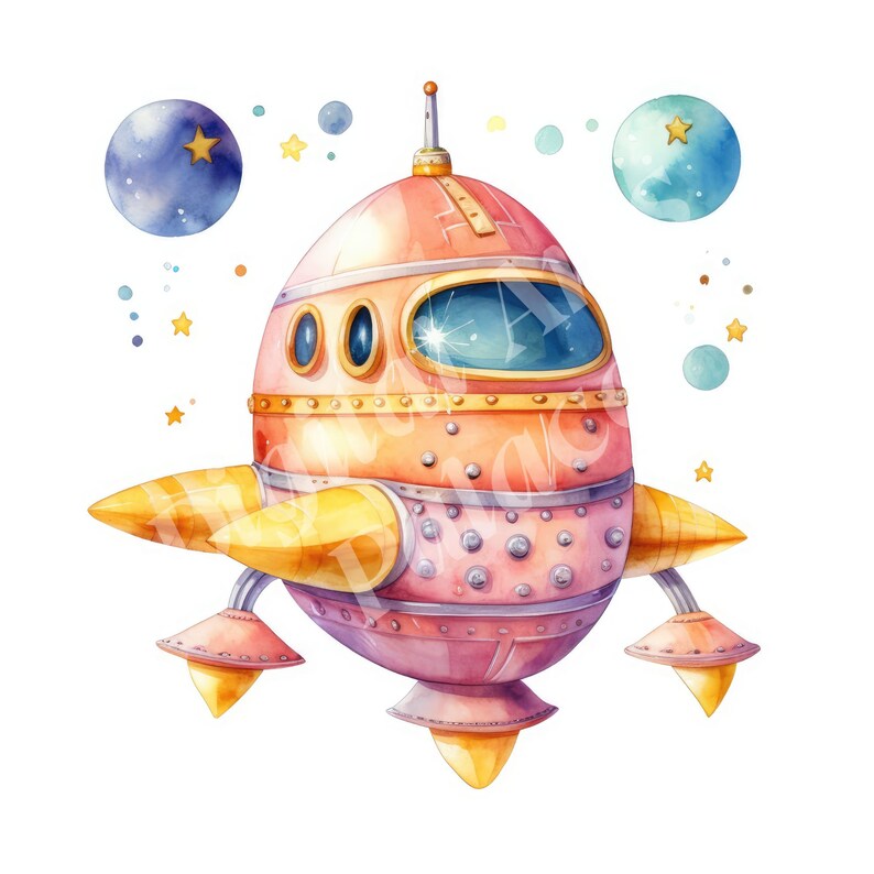 Cute Spaceship Clipart Watercolor Spaceship Clipart Jpgs - Etsy