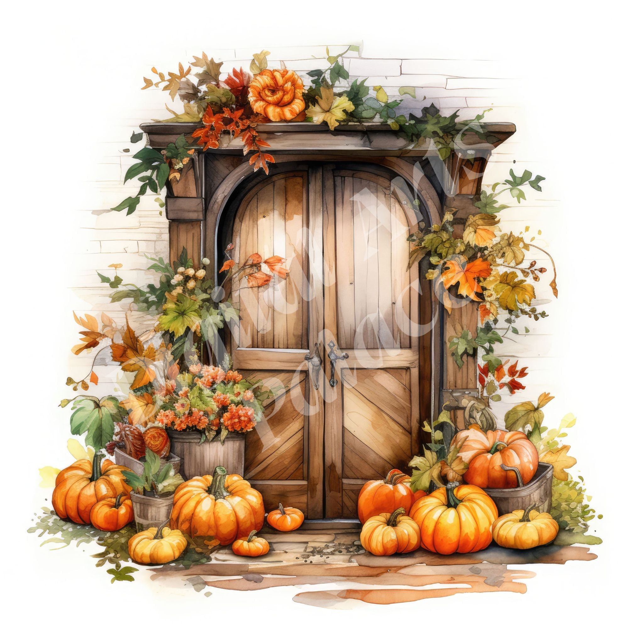 Pumpkin Door Clipart Autumn Door Watercolor Clipart Jpgs - Etsy