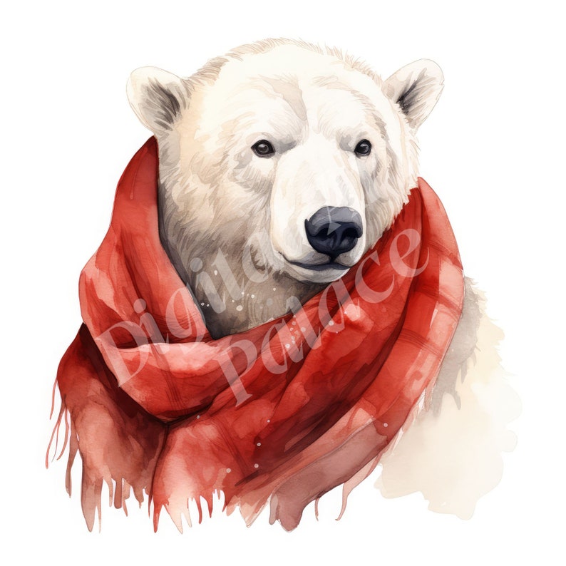 Polar Bear Clipart, Red Scarf Polar Bear Clipart, Jpgs, Instant Digital ...