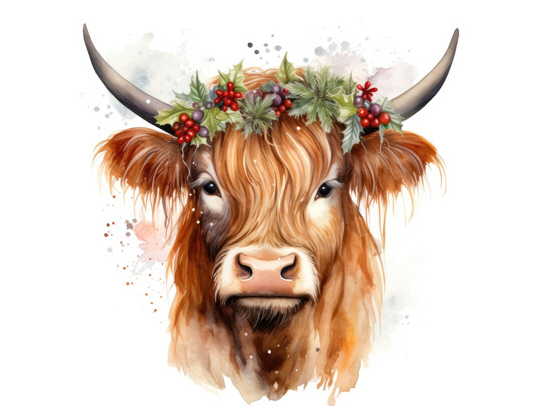 Christmas Highland Cow Clipart, Jpgs, Instant Digital Download ...