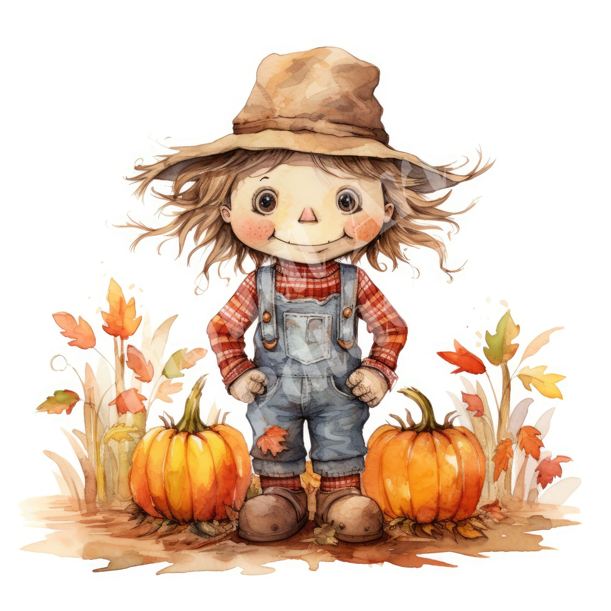 Cute Scarecrow Clipart Bundle, Fall Autumn Thanksgiving Clipart, Jpgs ...