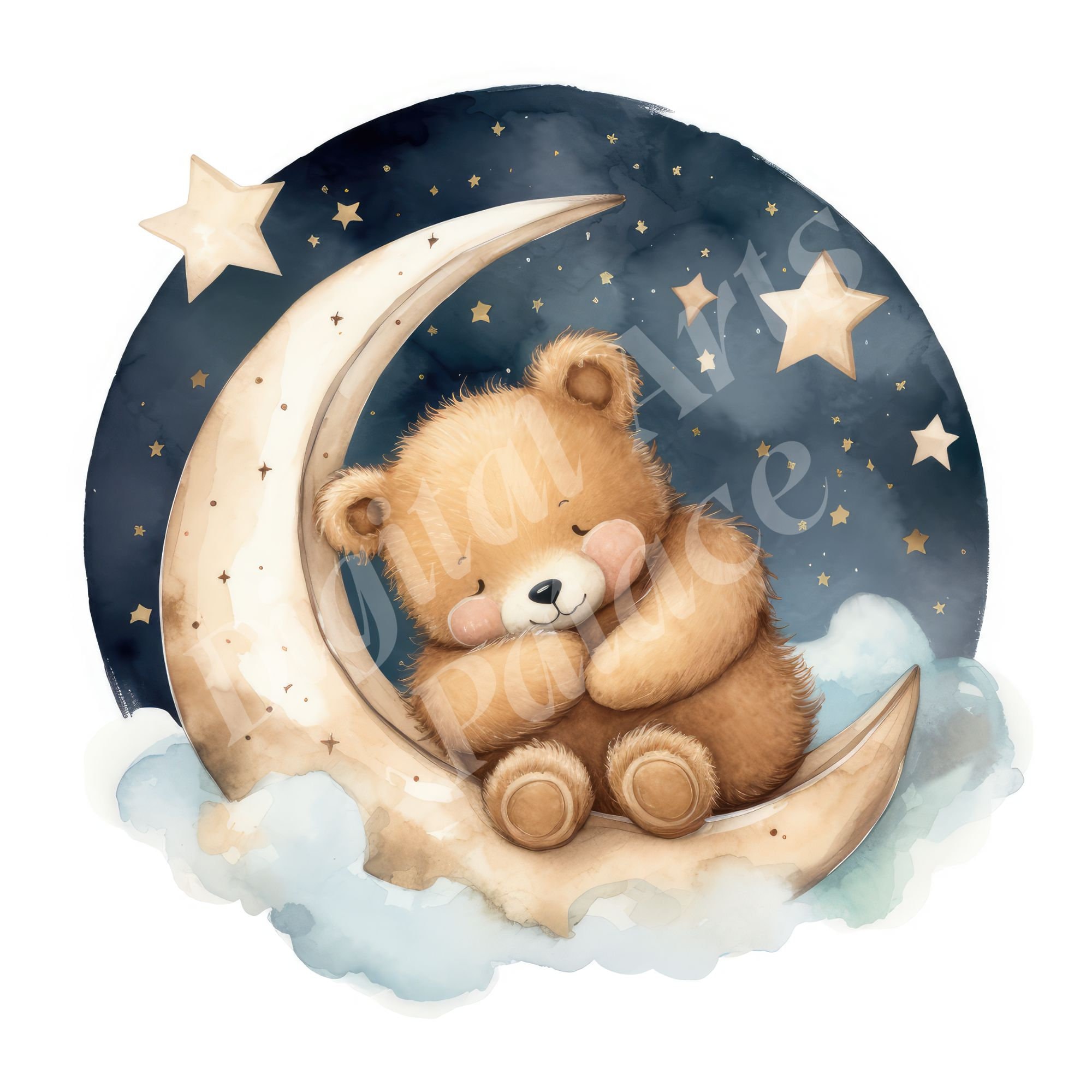 Sleeping Teddy Bear Clipart Moon Teddy Bear Clipart Jpgs - Etsy
