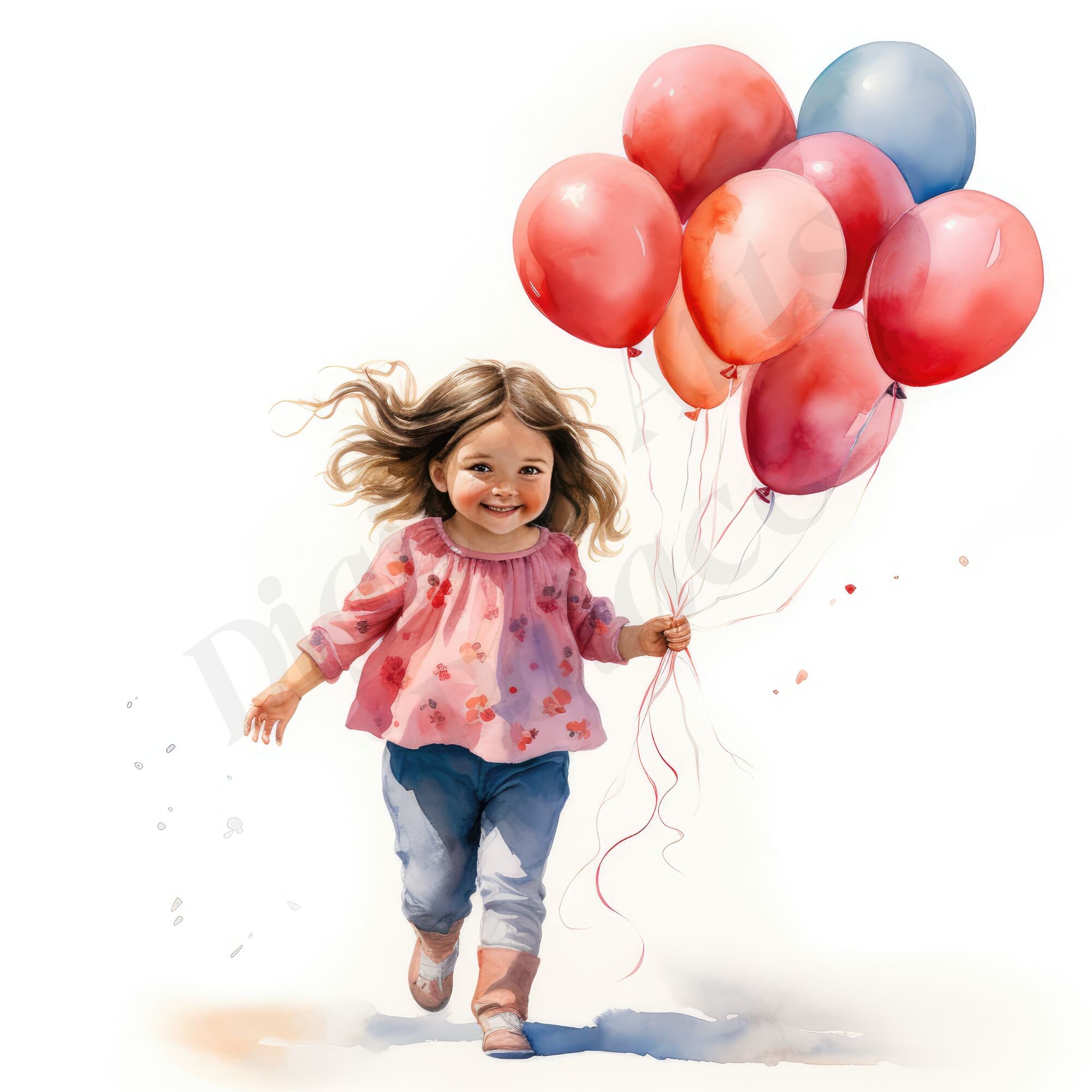 Girl and Balloons Clipart, Balloons Clipart, Jpgs, Instant Digital ...