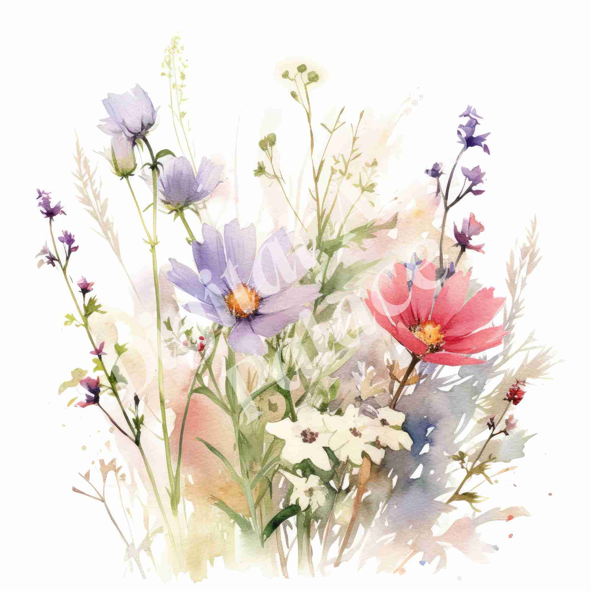 Wildflowers Clipart Watercolor Flowers Clipart Jpgs Instant - Etsy
