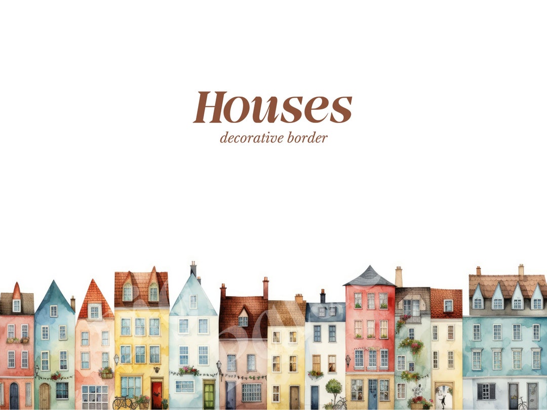 House Border Clipart Houses Watercolor Clipart Jpgs - Etsy