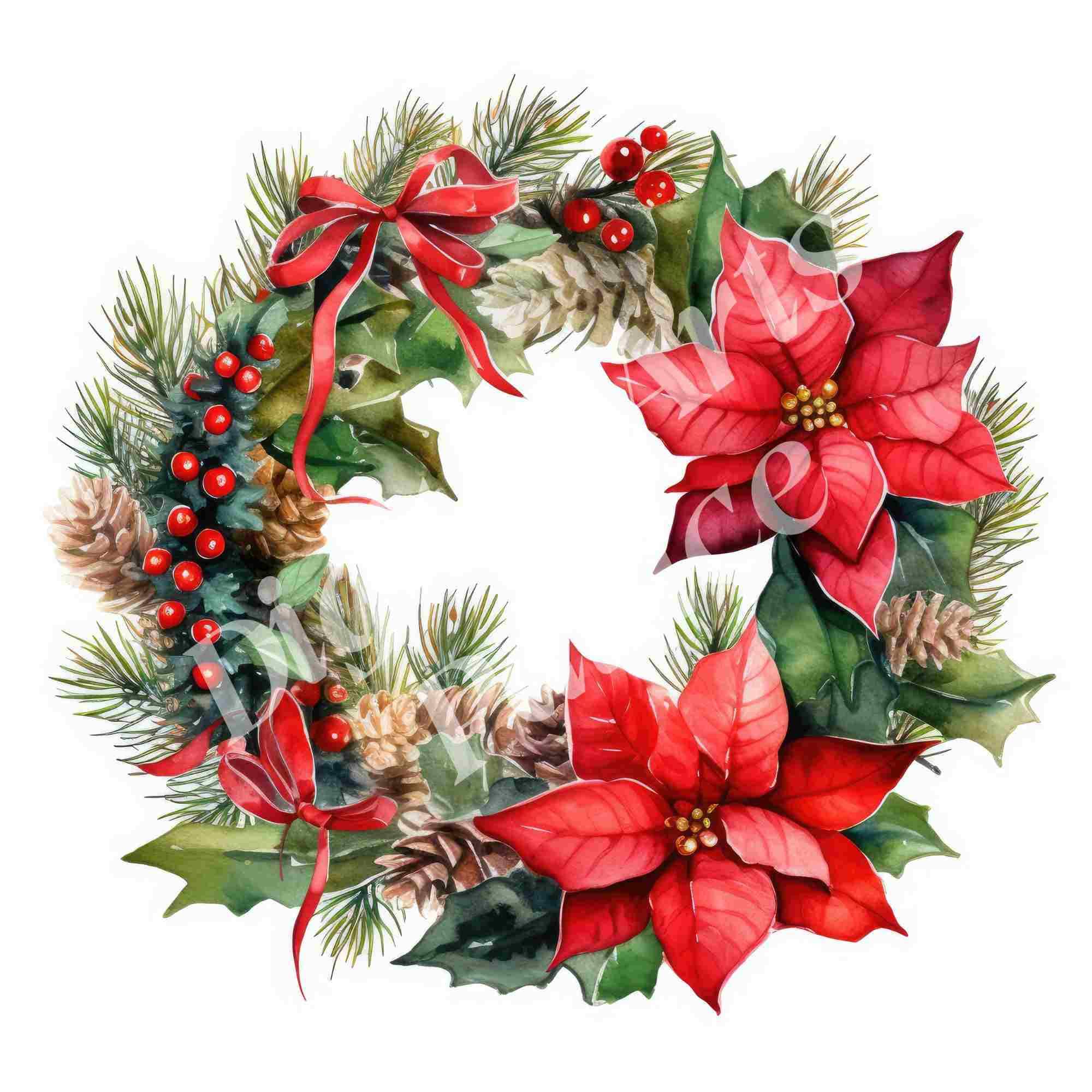 Christmas Wreath Clipart Wreath Clipart Jpgs Instant Digital Download ...