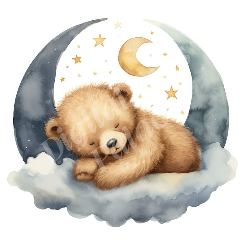 Sleeping Teddy Bear Clipart Moon Teddy Bear Clipart Jpgs - Etsy