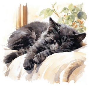 Sleeping Cat Clipart - Cute Cat Watercolor Clipart - Jpgs - Instant ...