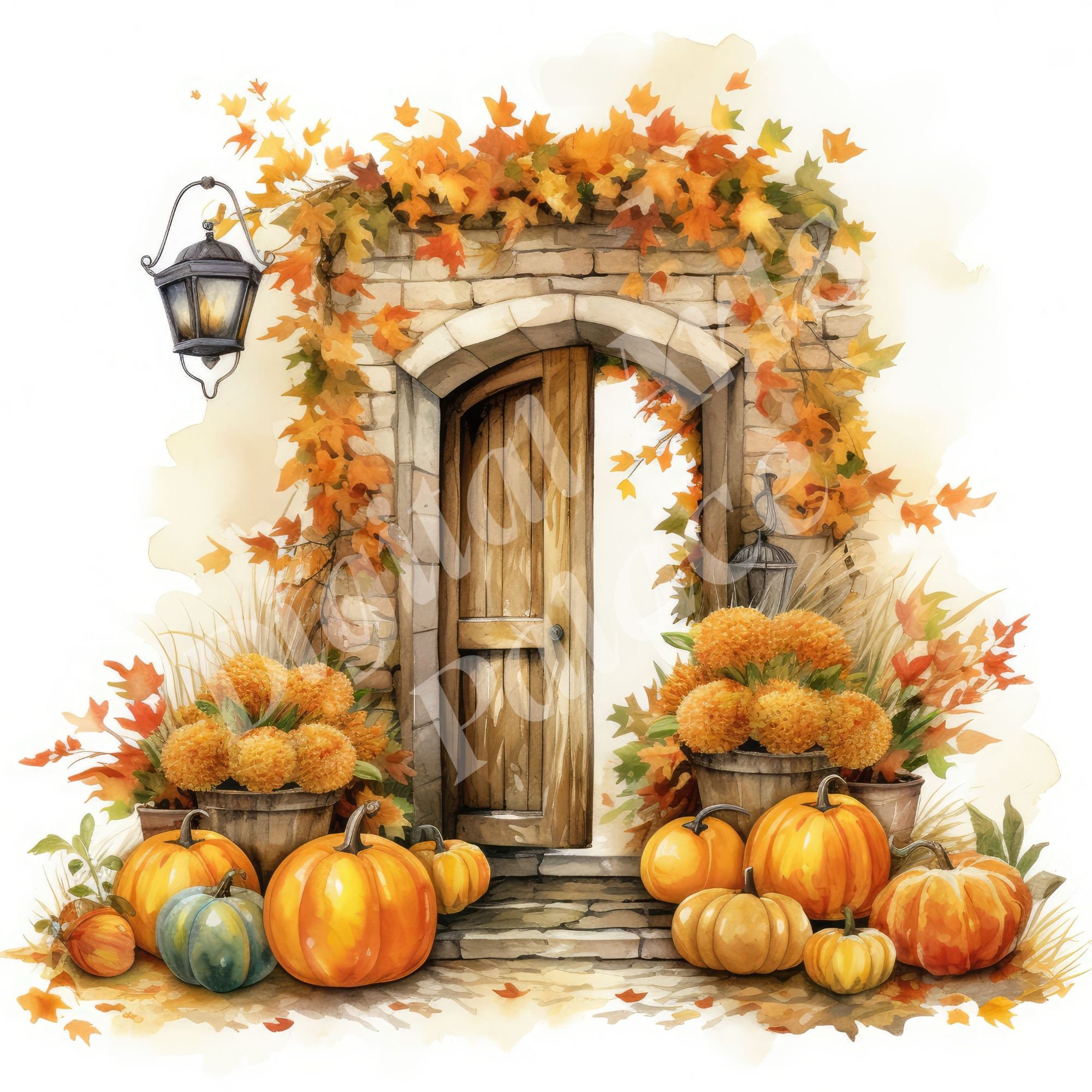 Pumpkin Door Clipart Autumn Door Watercolor Clipart Jpgs - Etsy