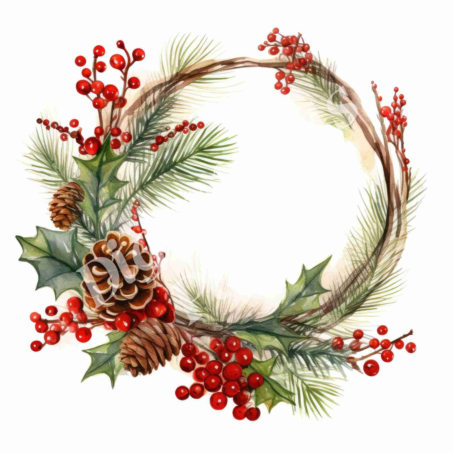 Christmas Wreath Clipart - Wreath Clipart - Jpgs - Instant Digital ...