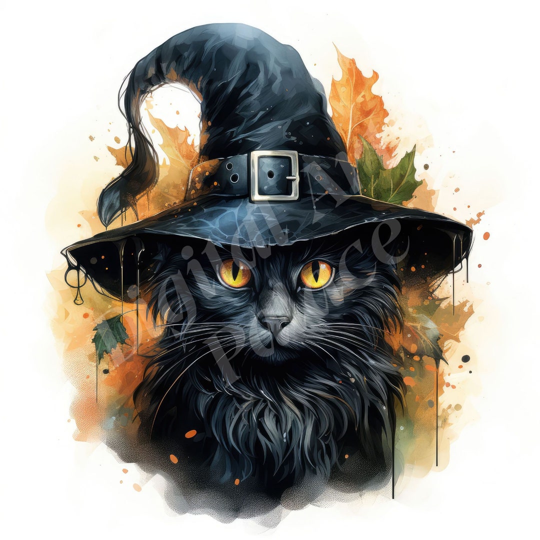 Witch's Cat Clipart Bundle - Fall Halloween Clipart - Jpgs - Instant ...