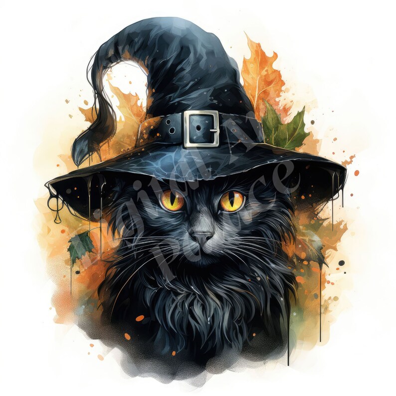 Witch's Cat Clipart Bundle - Fall Halloween Clipart - Jpgs - Instant ...