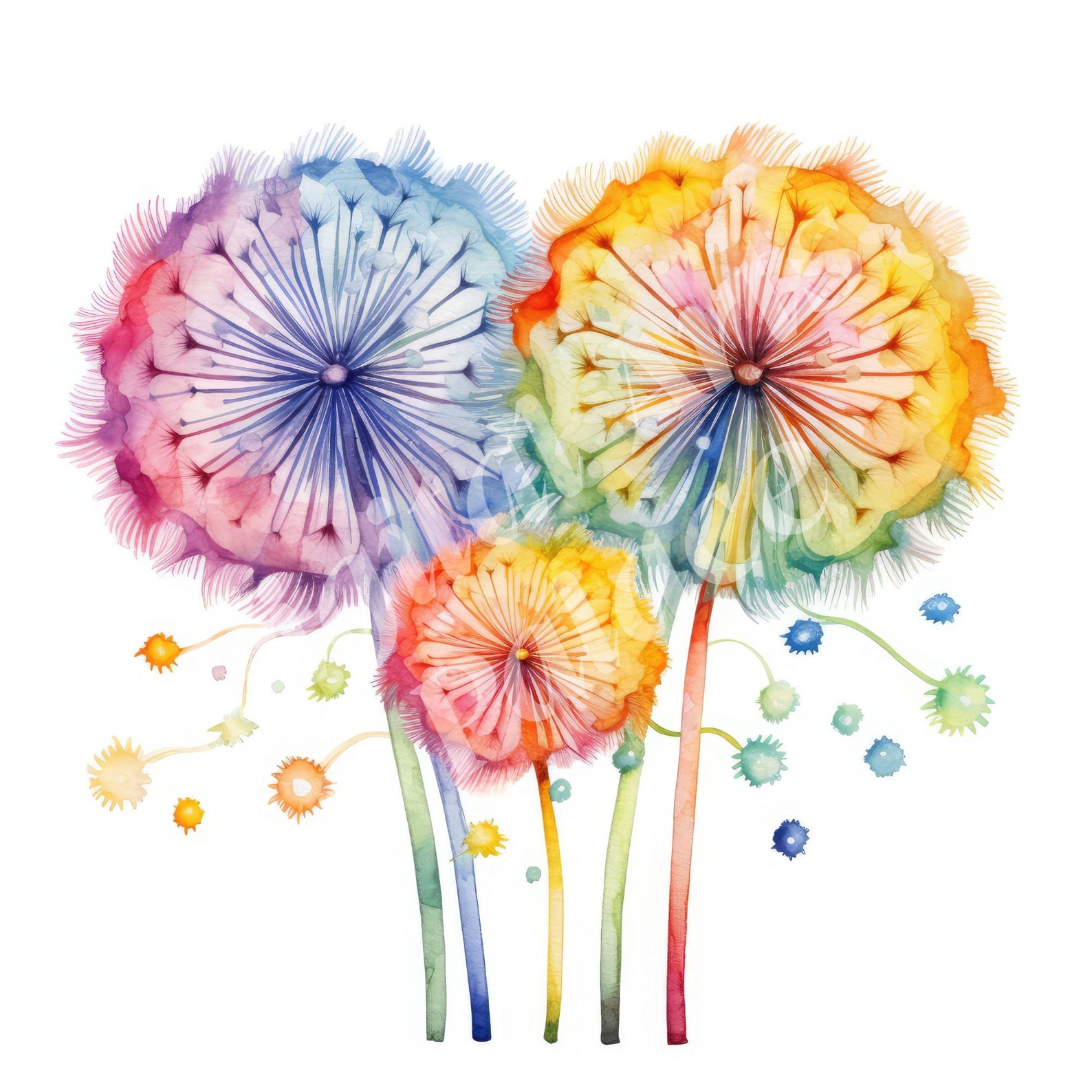 Dandelion Clipart Bundle Rainbow Watercolor Dandelion Clipart Jpgs ...