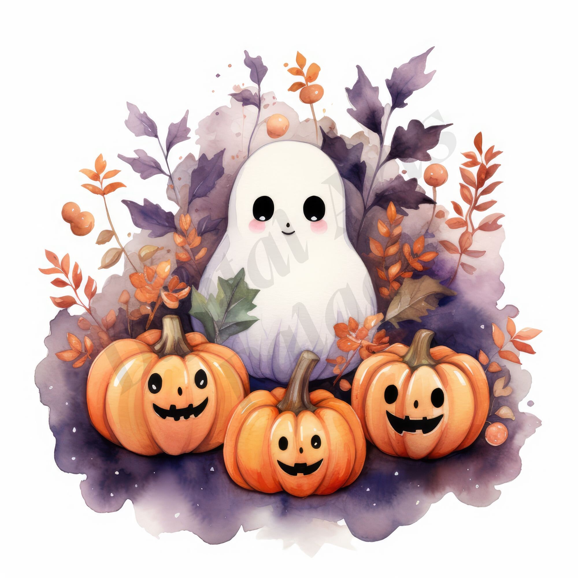Cute Ghost and Pumpkin Clipart, Fall Halloween Clipart, Jpgs, Instant ...