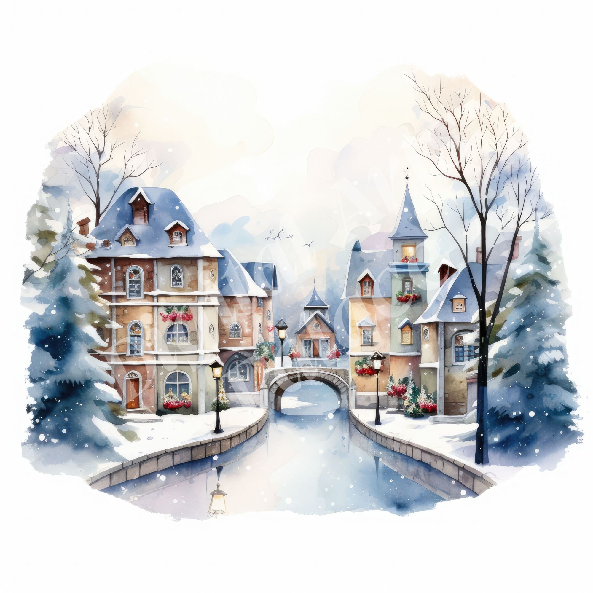 Winter Village Clipart, Christmas Village Clipart, Jpgs, Instant ...