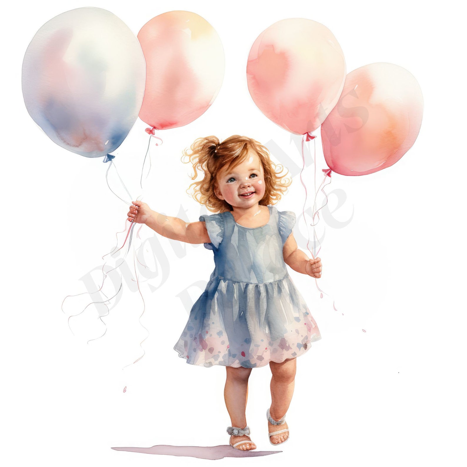 Girl and Balloons Clipart, Balloons Clipart, Jpgs, Instant Digital ...