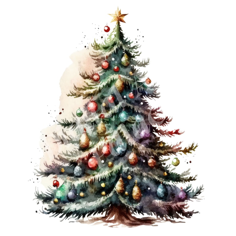 Christmas Tree Clipart, Watercolor Christmas Clipart, Jpgs, Instant ...