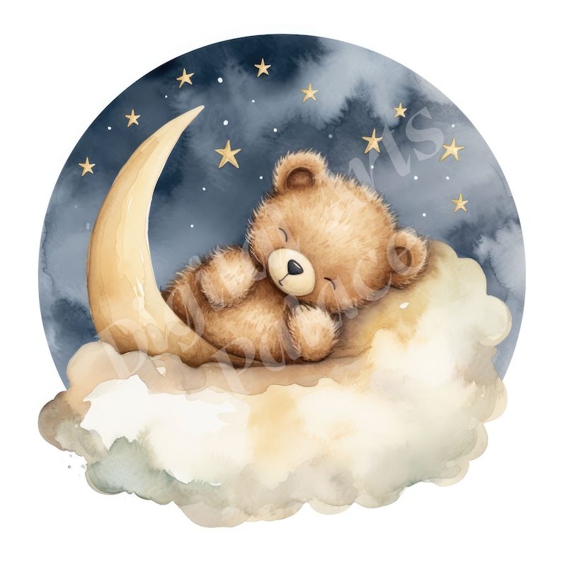 Sleeping Teddy Bear Clipart, Moon Teddy Bear Clipart, Jpgs, Instant ...