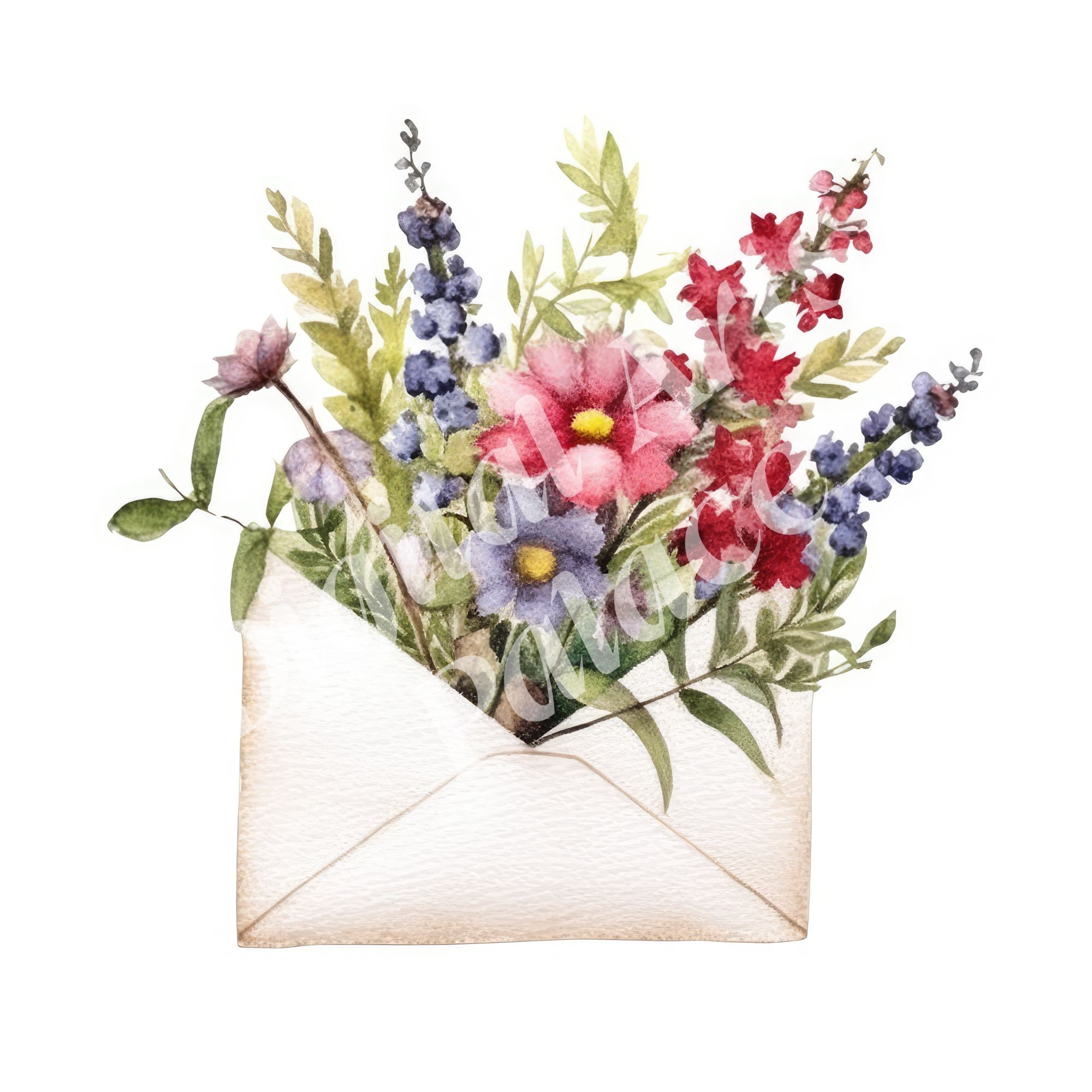 Flowers in Envelope Clipart, Watercolor Floral Clipart, Jpgs, Instant ...