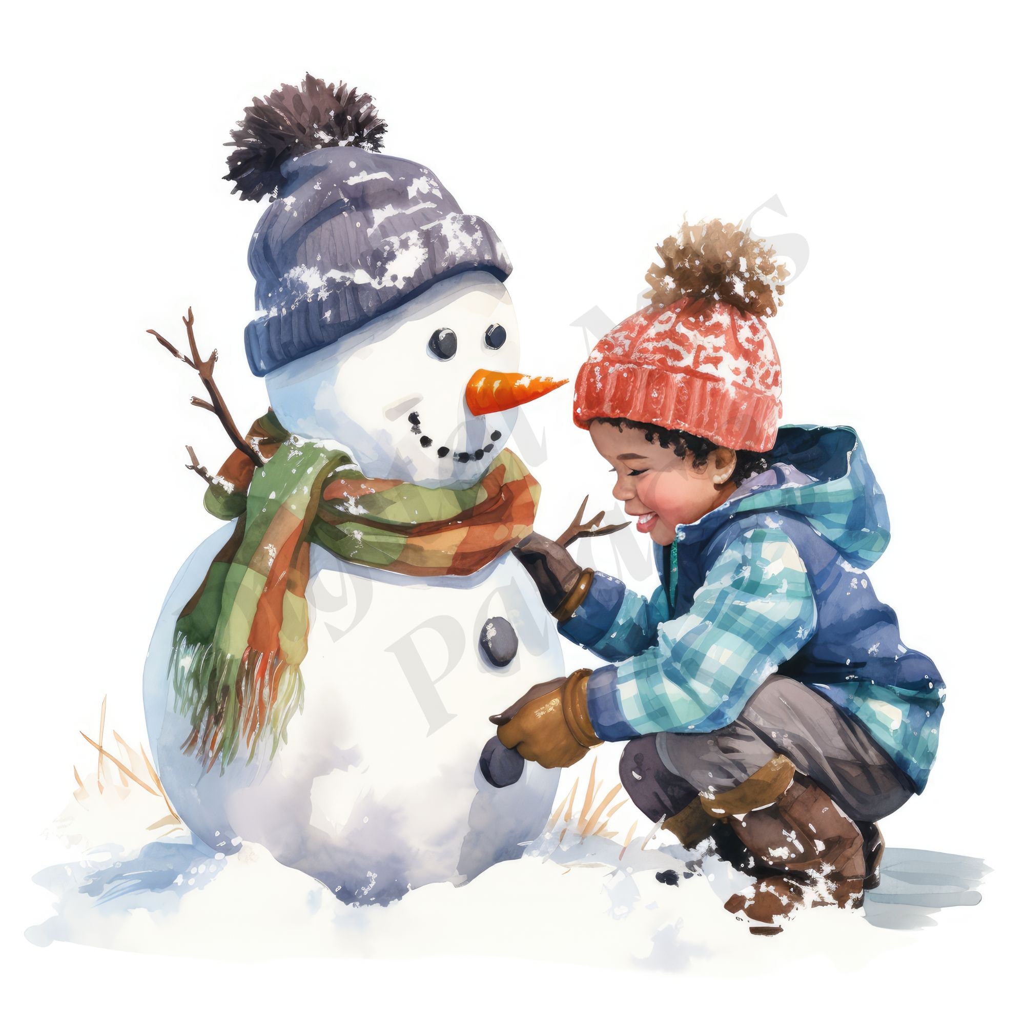 Kids and Snowman Clipart, Winter Kids Clipart, Jpgs, Instant Digital ...
