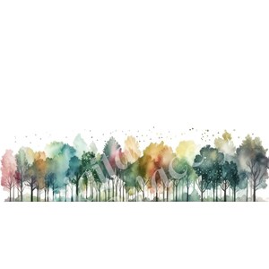 Tree Border Clipart - Trees Watercolor Clipart - Jpgs - Instant Digital ...