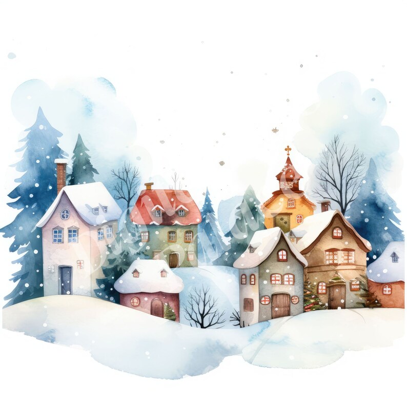 Winter Village Clipart, Christmas Village Clipart, Jpgs, Instant ...
