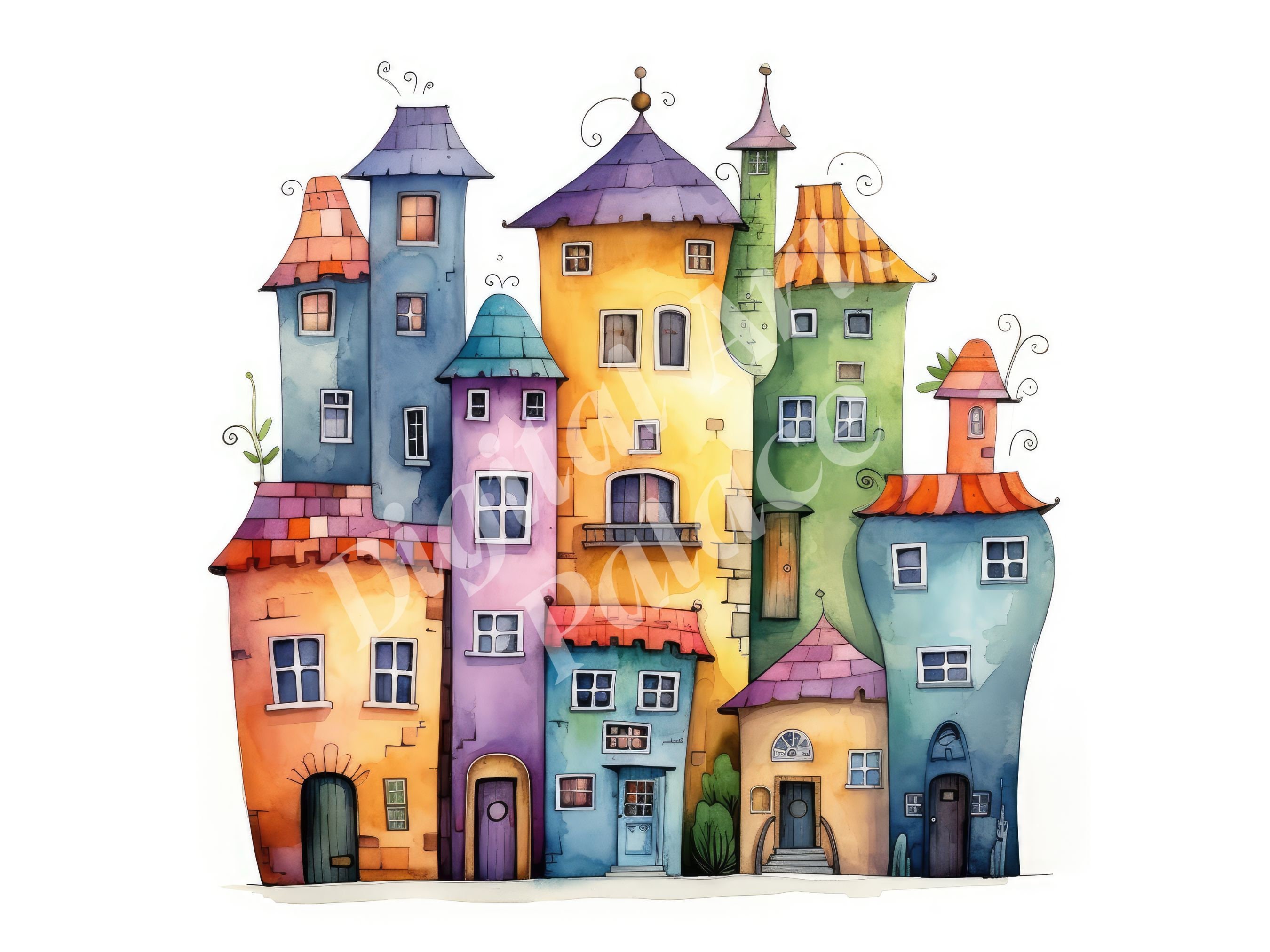 Quirky House Clipart, Colorful Funny House Clipart, Jpgs, Instant ...