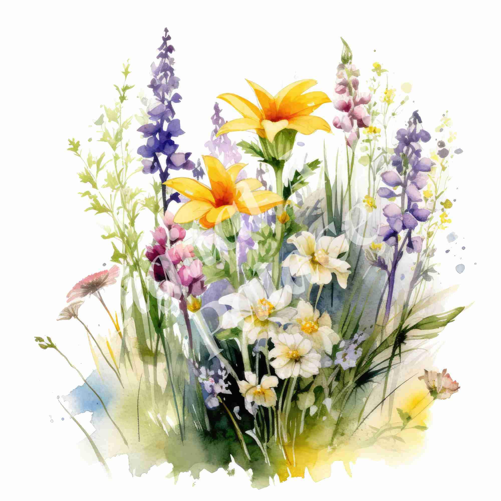Wildflowers Clipart Watercolor Flowers Clipart Jpgs Instant - Etsy