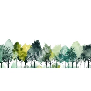 Tree Border Clipart - Trees Watercolor Clipart - Jpgs - Instant Digital ...