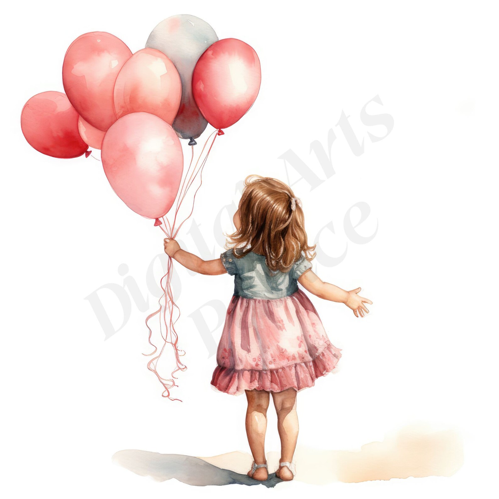 Girl and Balloons Clipart, Balloons Clipart, Jpgs, Instant Digital ...