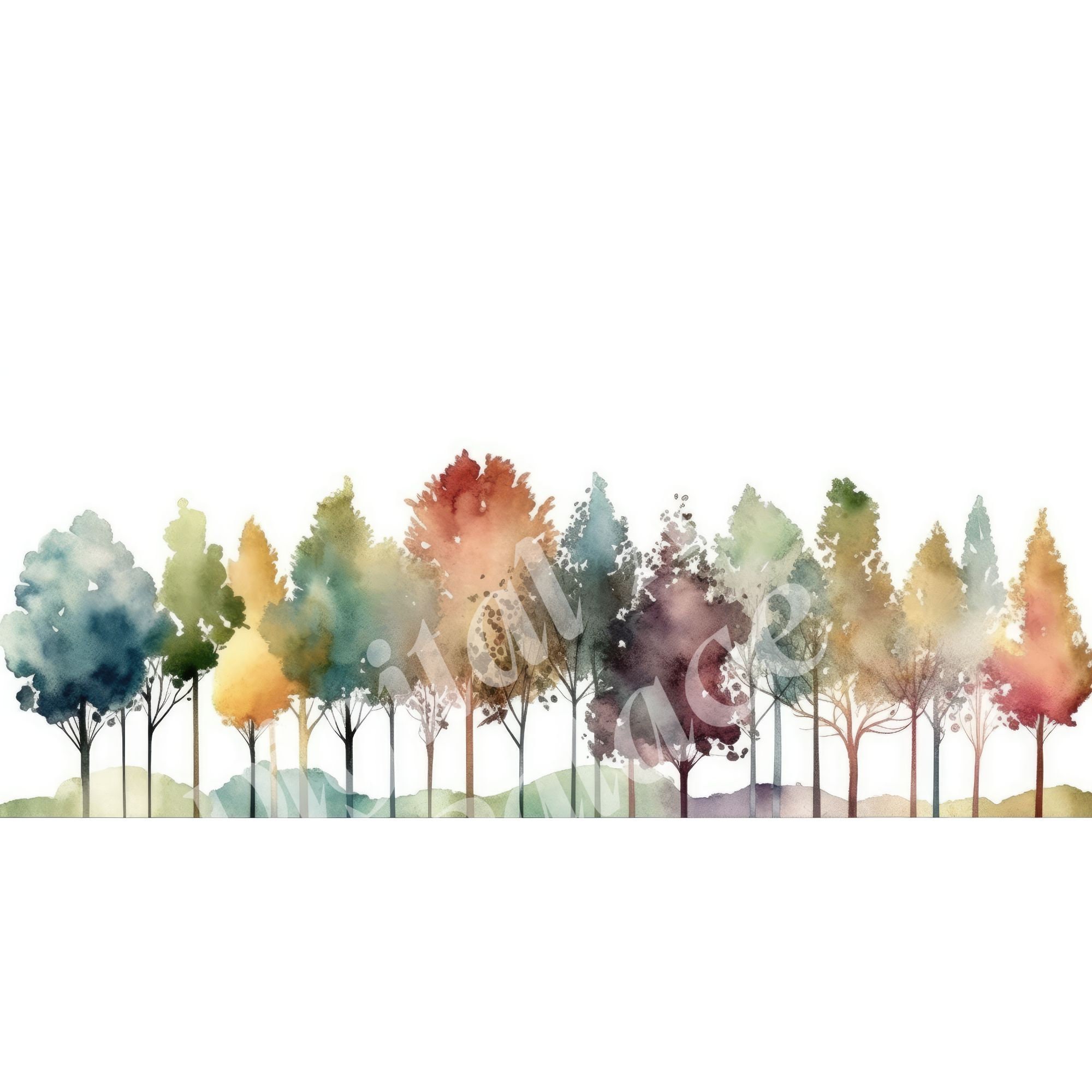 Tree Border Clipart - Trees Watercolor Clipart - Jpgs - Instant Digital ...