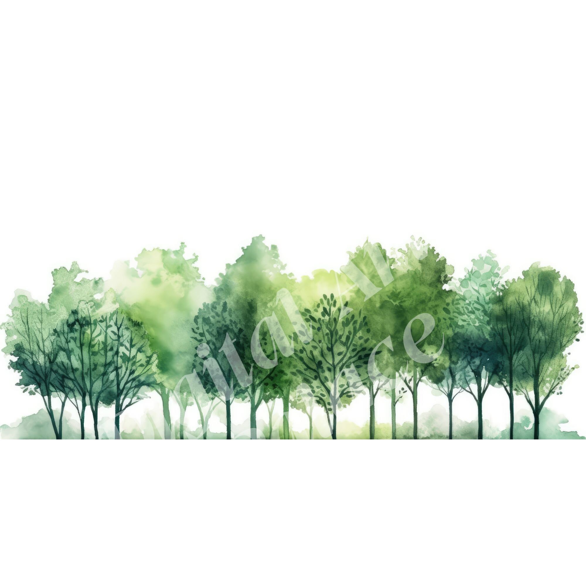 Tree Border Clipart - Trees Watercolor Clipart - Jpgs - Instant Digital ...