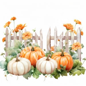 Pumpkin Fence Clipart - Fall Floral Fence Clipart - Jpgs - Instant ...