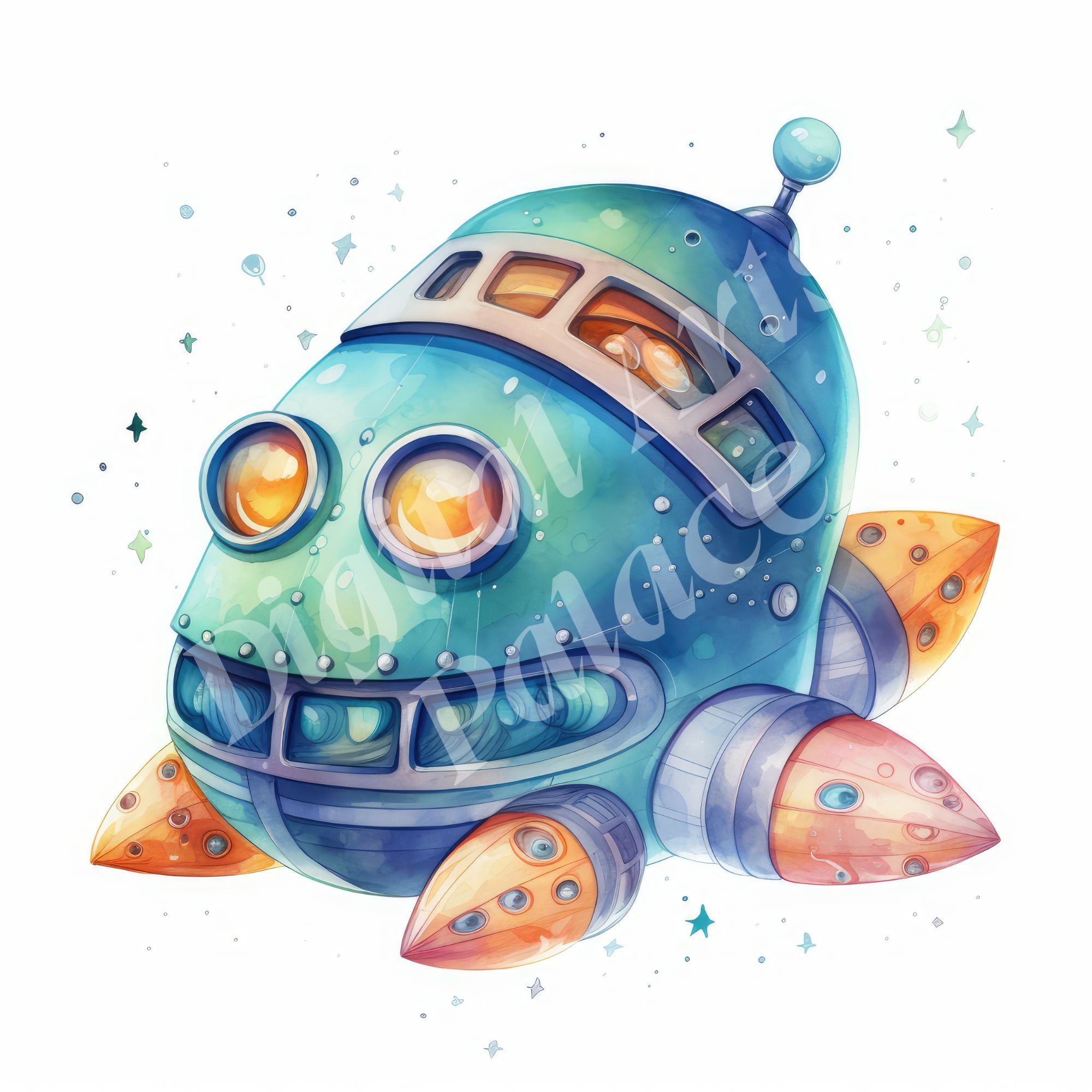 Cute Spaceship Clipart Watercolor Spaceship Clipart Jpgs - Etsy