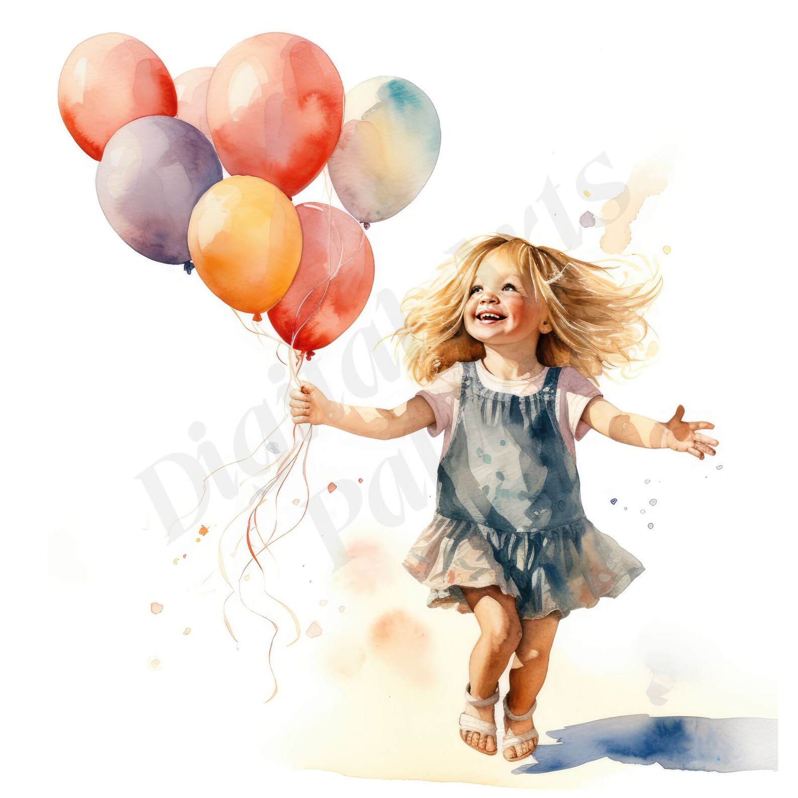Girl and Balloons Clipart, Balloons Clipart, Jpgs, Instant Digital ...
