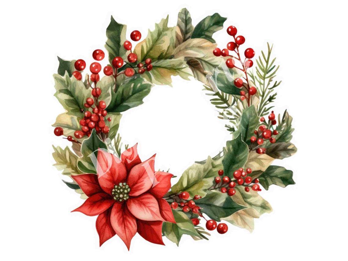 Christmas Wreath Clipart - Wreath Clipart - Jpgs - Instant Digital ...