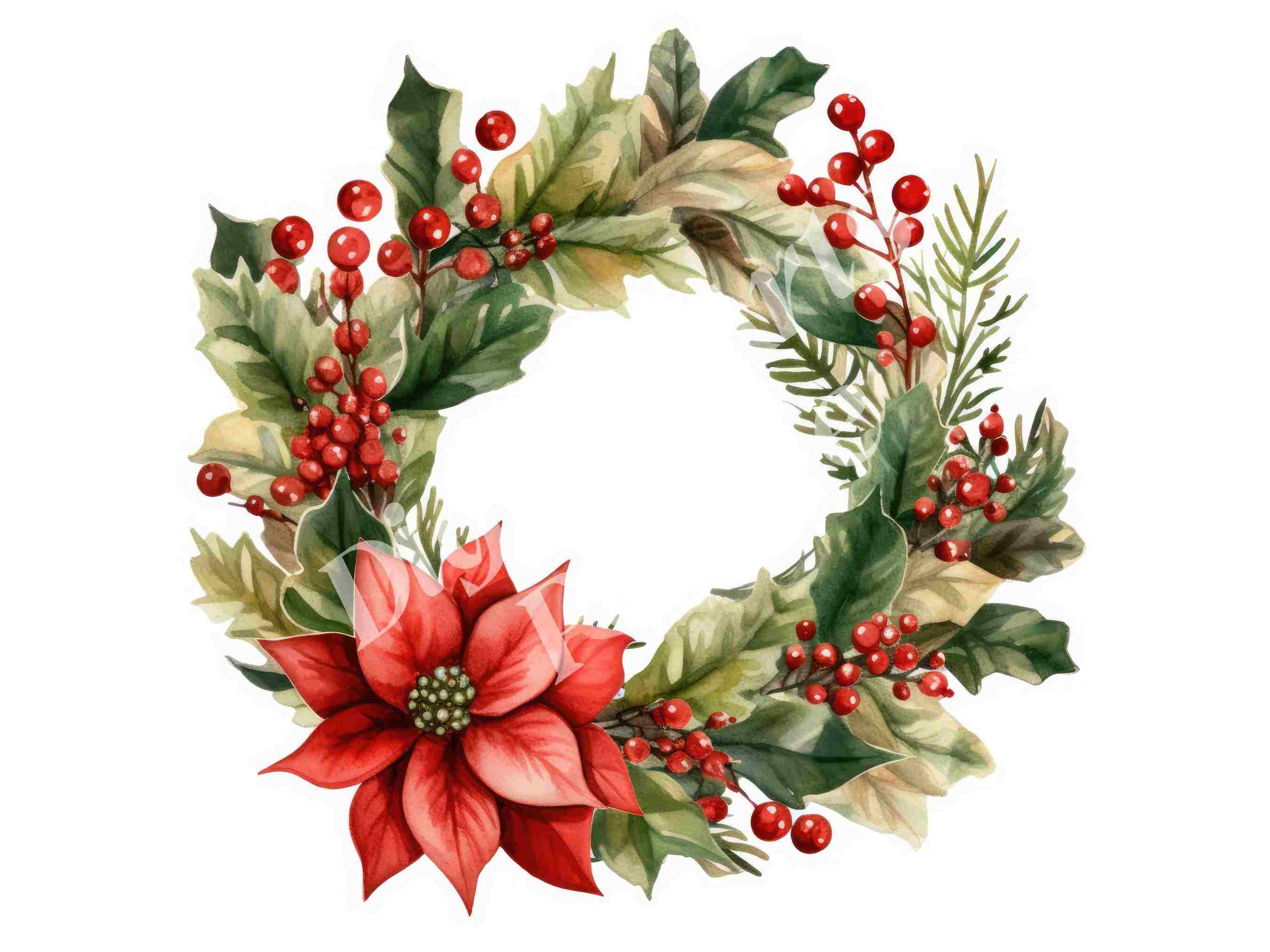Christmas Wreath Clipart Wreath Clipart Jpgs Instant Digital Download ...
