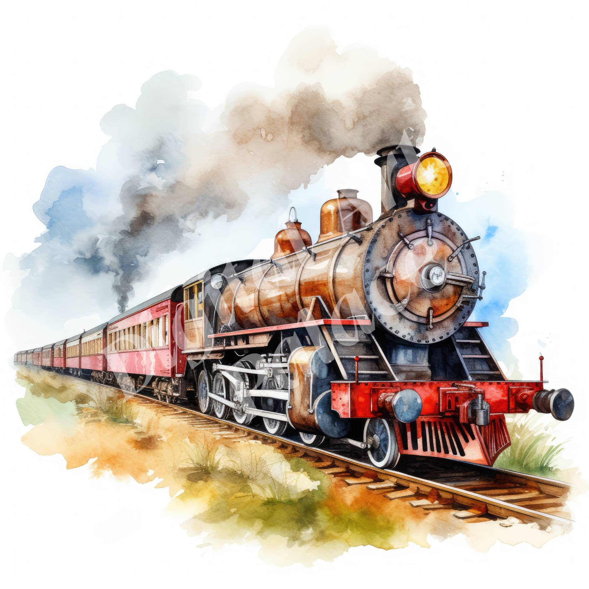 Train Clipart, Watercolor Train Clipart, Jpgs, Instant Digital Download ...