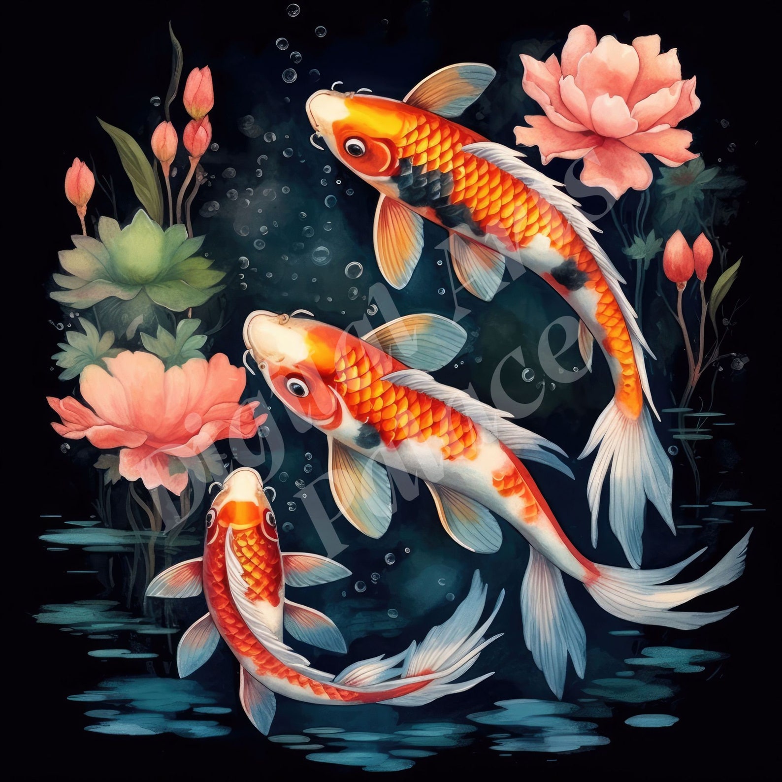 Koi Fish Clipart Bundle - Lily Pond Clipart - Jpgs - Instant Digital ...