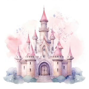 Princess Castle Clipart, Pastel Watercolor Castle Clipart, Jpgs ...