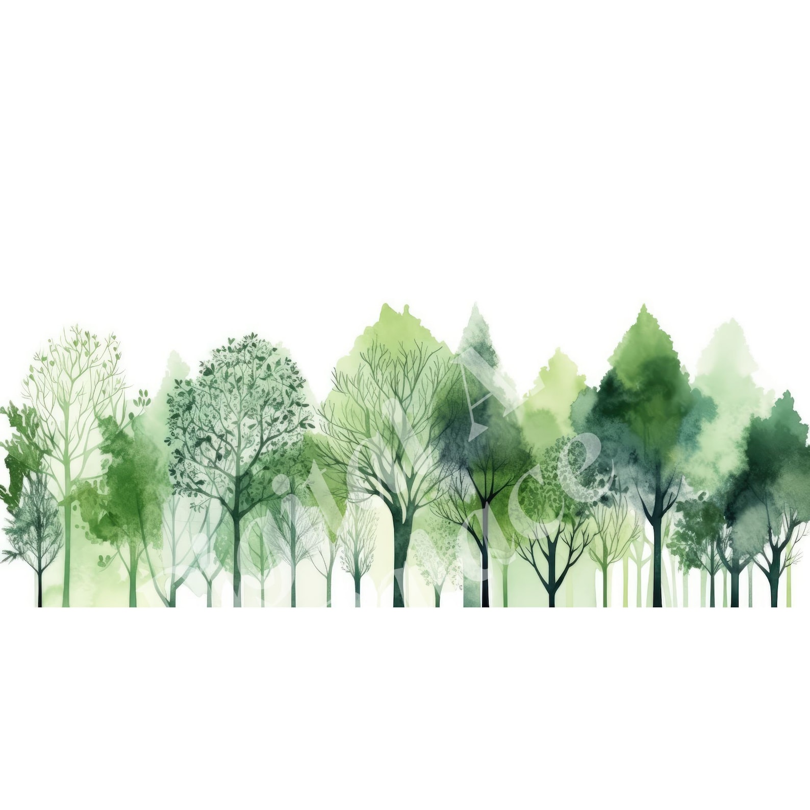 Tree Border Clipart - Trees Watercolor Clipart - Jpgs - Instant Digital ...