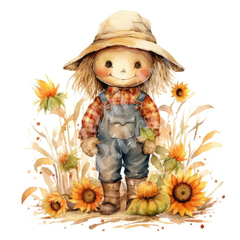 Cute Scarecrow Clipart Bundle, Fall Autumn Thanksgiving Clipart, Jpgs ...